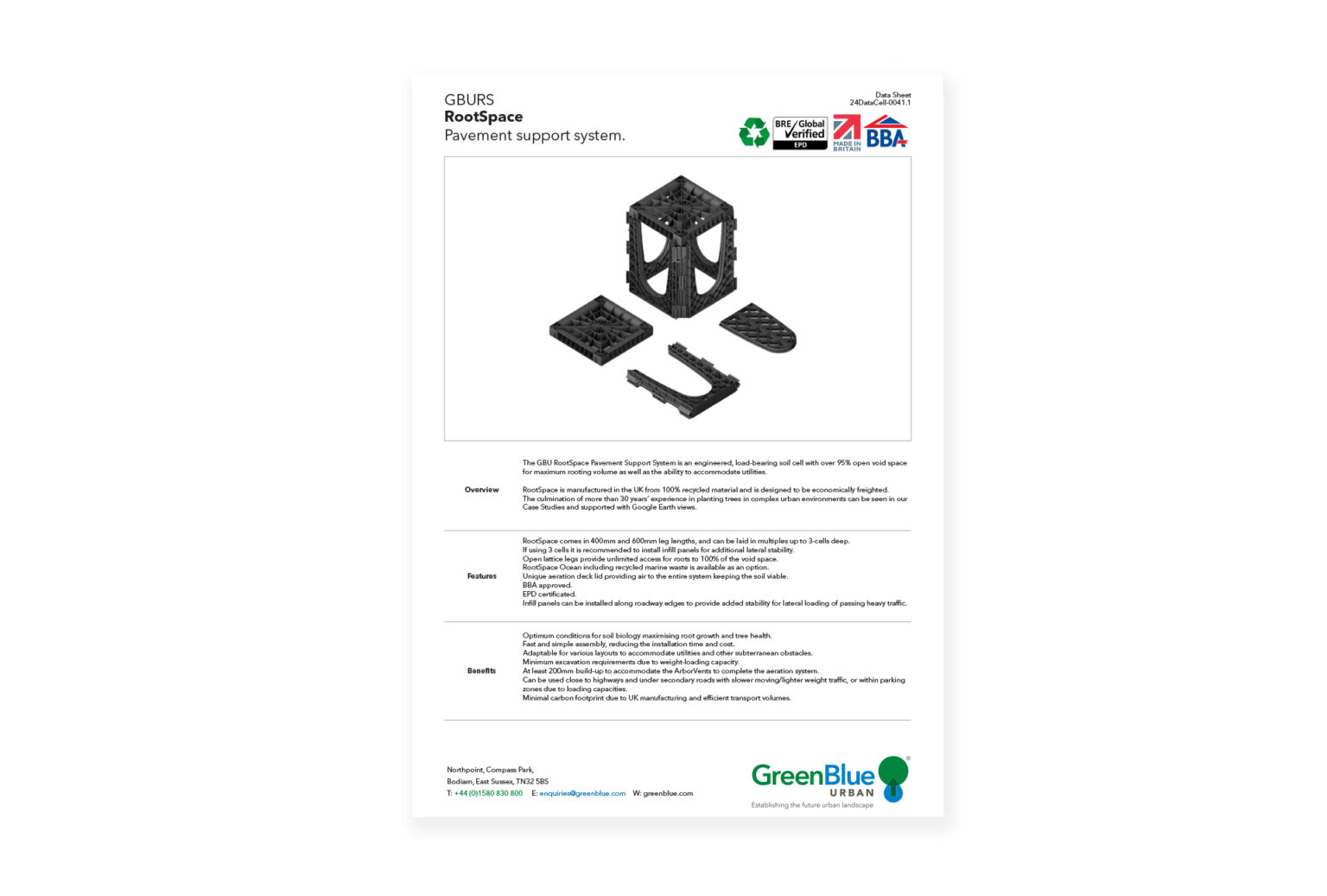 RootSpace Pavement Support System Datasheet - GreenBlue Urban