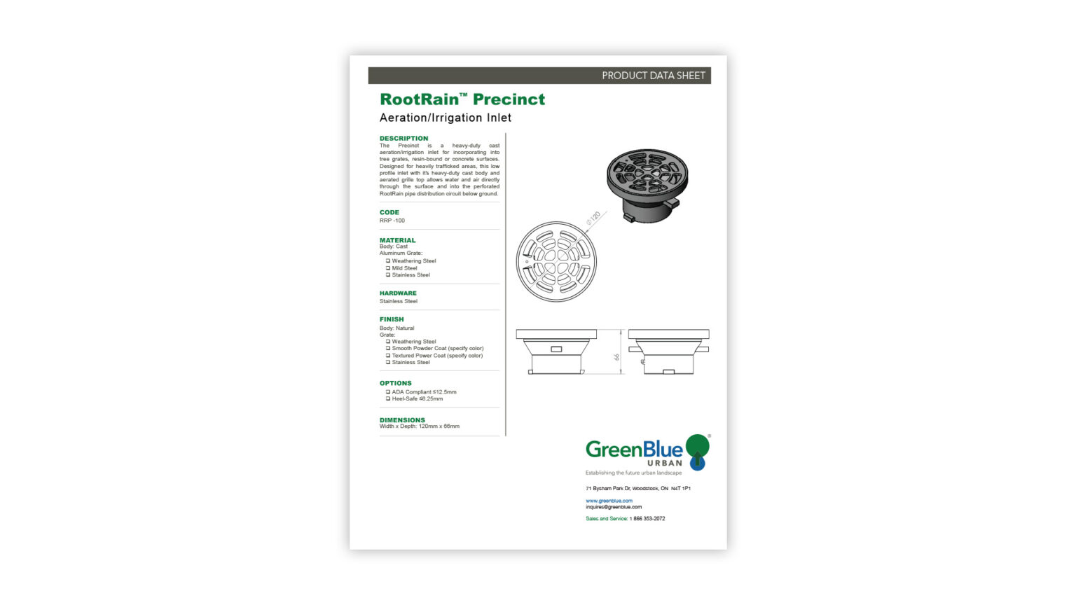 RootRain™ Precinct Inlet Datasheet - GreenBlue Urban